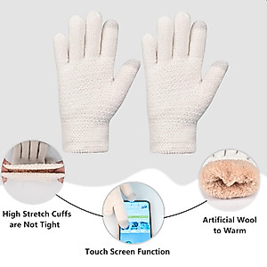 Women Winter Hat Gloves Scarf Set Beanie Knit Warm Neck Scarves Touchscreen Glove Fleece Lined Cold Weather 3 Pack Warmer Wool Cap with Pom Beige Woman Unisex Adult Ladies Para Mujer Gorros