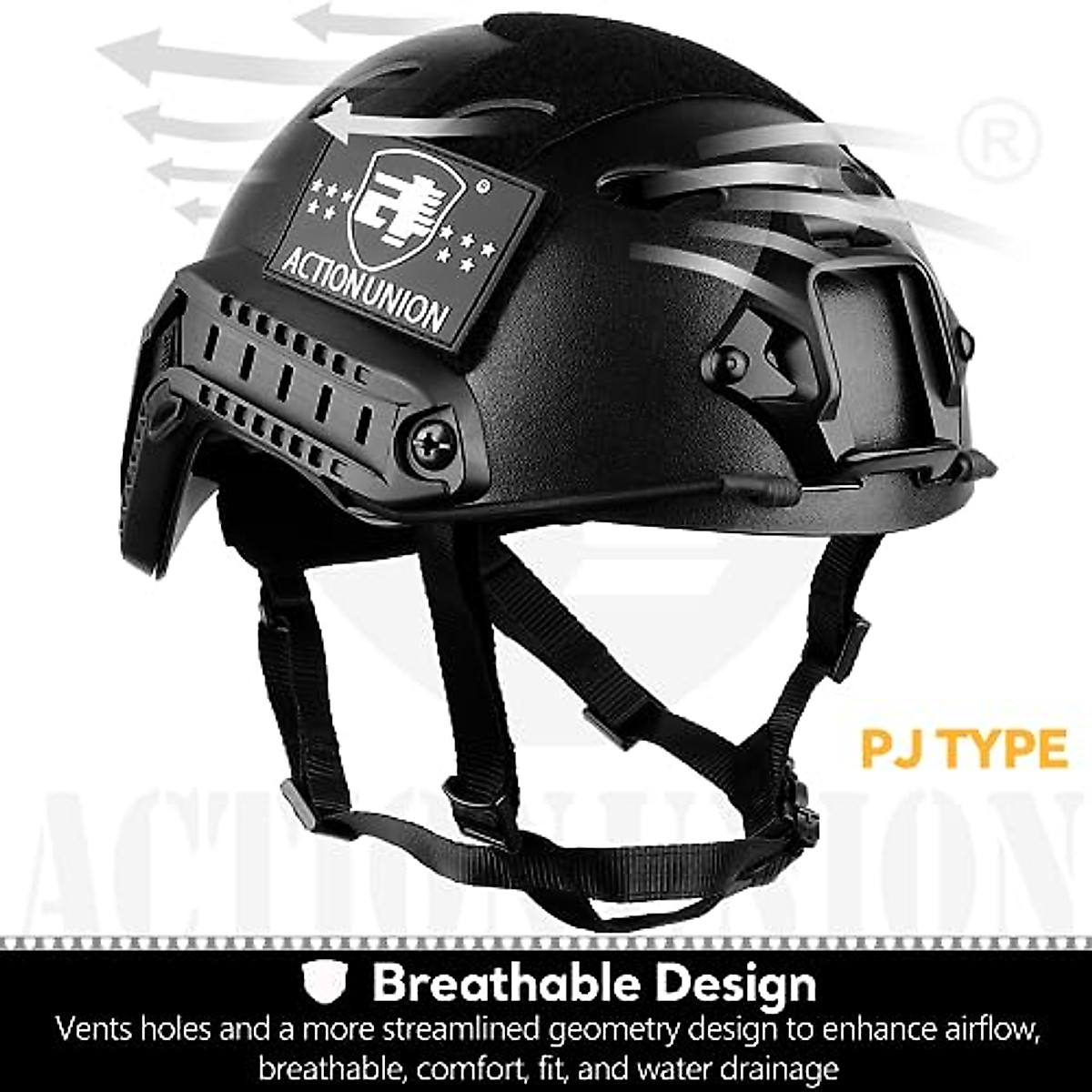 ACTIONUNION Airsoft Fast Helmet Basic Set PJ Type Tactical Paintball Helmet (Large, Black)