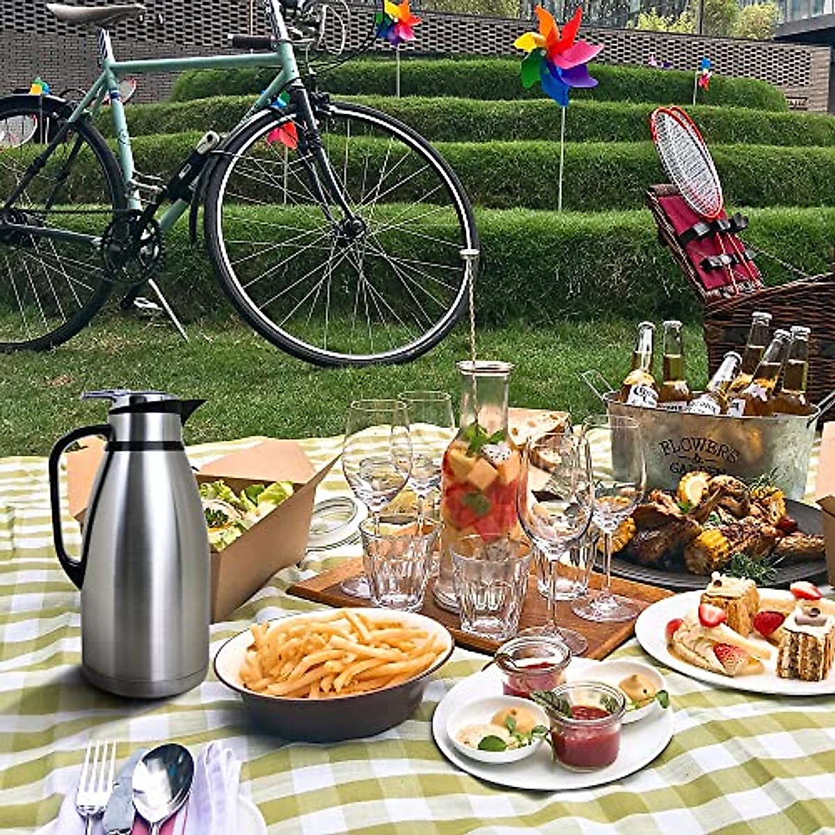 Thermal Coffee Carafe 102OZ, Goteble Double Wall Vacuum Flask, 3L Large Capacity Suitable for Large Family and Small Party Silver