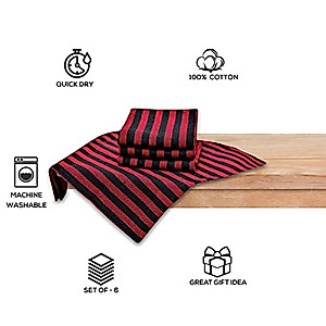 6 Pack Red Cotton Dish Towels - 16 X 27 Inch - Kitchen Towel Linen - Classic Farmhouse Dish Towels - Cotton Tea Towels - Black Striped Dish Towels - Striped Cotton Towels, Reusable, Red & Black