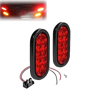 QODOLSI Pack-2 Car Tail Lights, Oval Led Light Bulbs, Brake Lights with Plug, 12V Turn Lights, 7.48" x 3.26" Auto Bulbs Replacement, Universal for Most Cars, Trucks, SUVs, Trailer (Red)