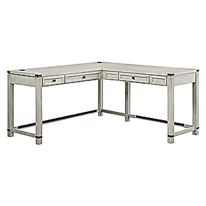 OSP Home Furnishings Baton Rouge Rustic L-Shape Office Desk with Power Port Drawer, Champagne Oak Finish