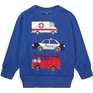 Akyzic Boys Sweatshirts Fire Police Car Long Sleeve Crewneck Pullover Shirts Toddler Tops for Kids 4t(Police Car-8065 110)