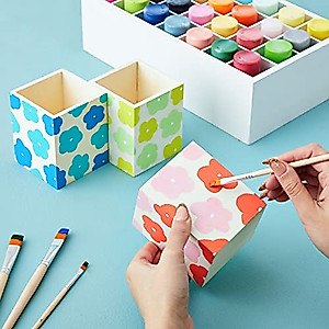 3-Pack Unfinished Wood Pencil Holder Cups for Office Supplies, Wooden Pen Organizer for Desk Organization, Classroom, Home, Accessories Storage, Arts and Crafts (3x3.5 in)