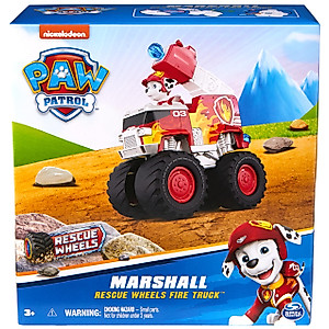 Paw Patrol: Rescue Wheels Marshall’s Firetruck, Toy Truck with Projectile Launcher and Collectible Action Figure, Kids Toys for Boys & Girls Ages 3+