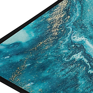 Ocean Blue Marble Kitchen Rugs Turquoise Gold Marbles Bath Rug Runner Comfort Mat Non-Slip Doormats Carpet for Bathroom Indoor 39" X 20"