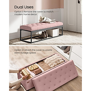 SONGMICS Velvet Storage Ottoman Bench, Foot Rest with Legs, 15.7 x 43 x 15.7 Inches, End of Bed Bench, Storage Chest, Load up to 660 lb, for Living Room, Bedroom, Entryway, Jelly Pink ULSF089R01