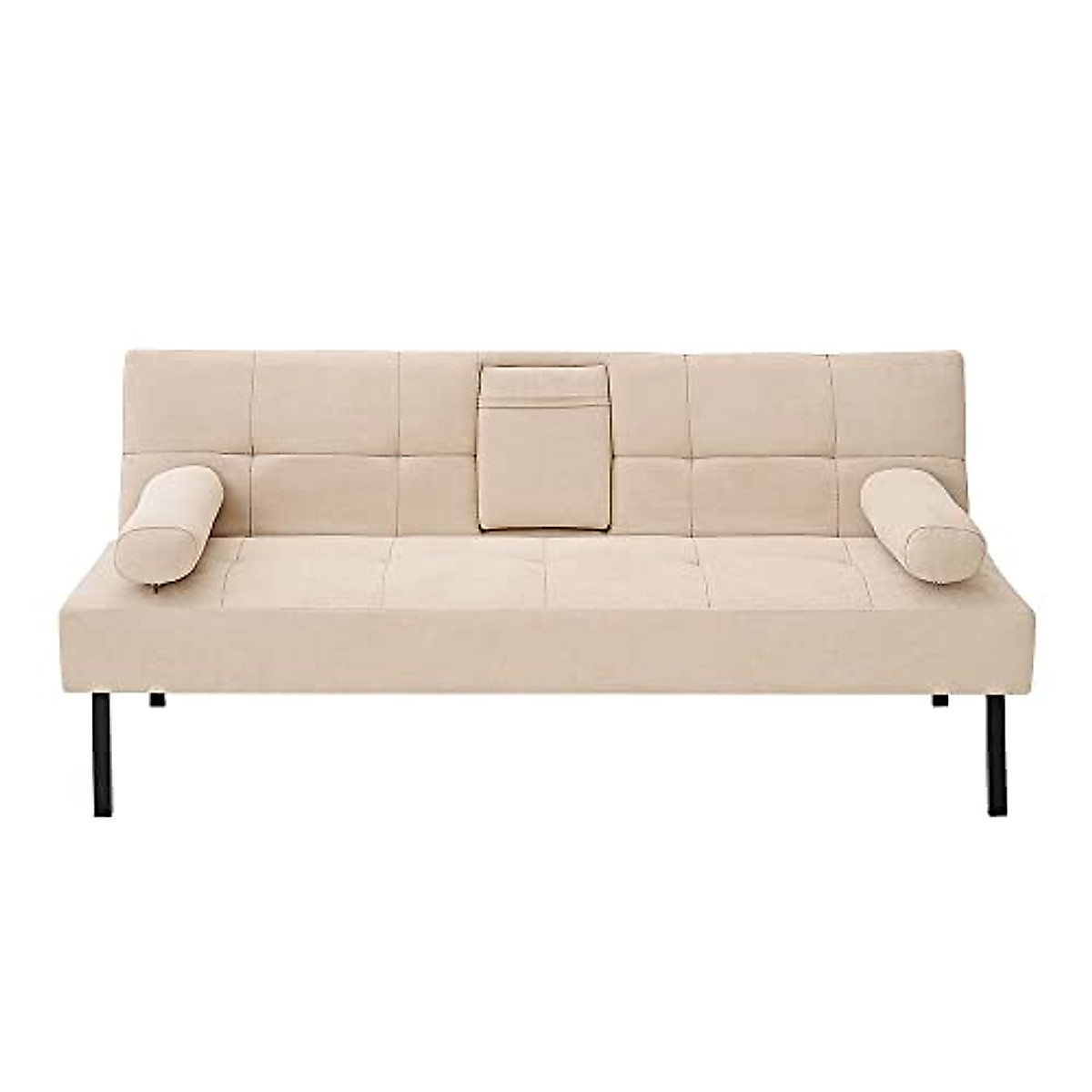 Panana Luckycloud Modern Couch Sofa 3-Seater Upholstered Fabric Sofa for Small Living Room, Dorm, Small Spaces (Beige Sofa Bed with Cup Holder)