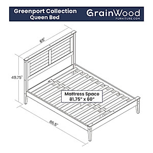 Grain Wood Furniture Greenport Solid Wood Platform Bed, Queen Size, Brushed White