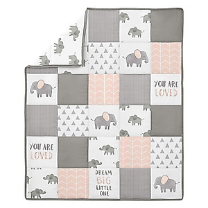 Sweet Jojo Designs Blush Pink, Grey and White Watercolor Elephant Safari Baby Girl Crib Bedding Set - 4 pieces