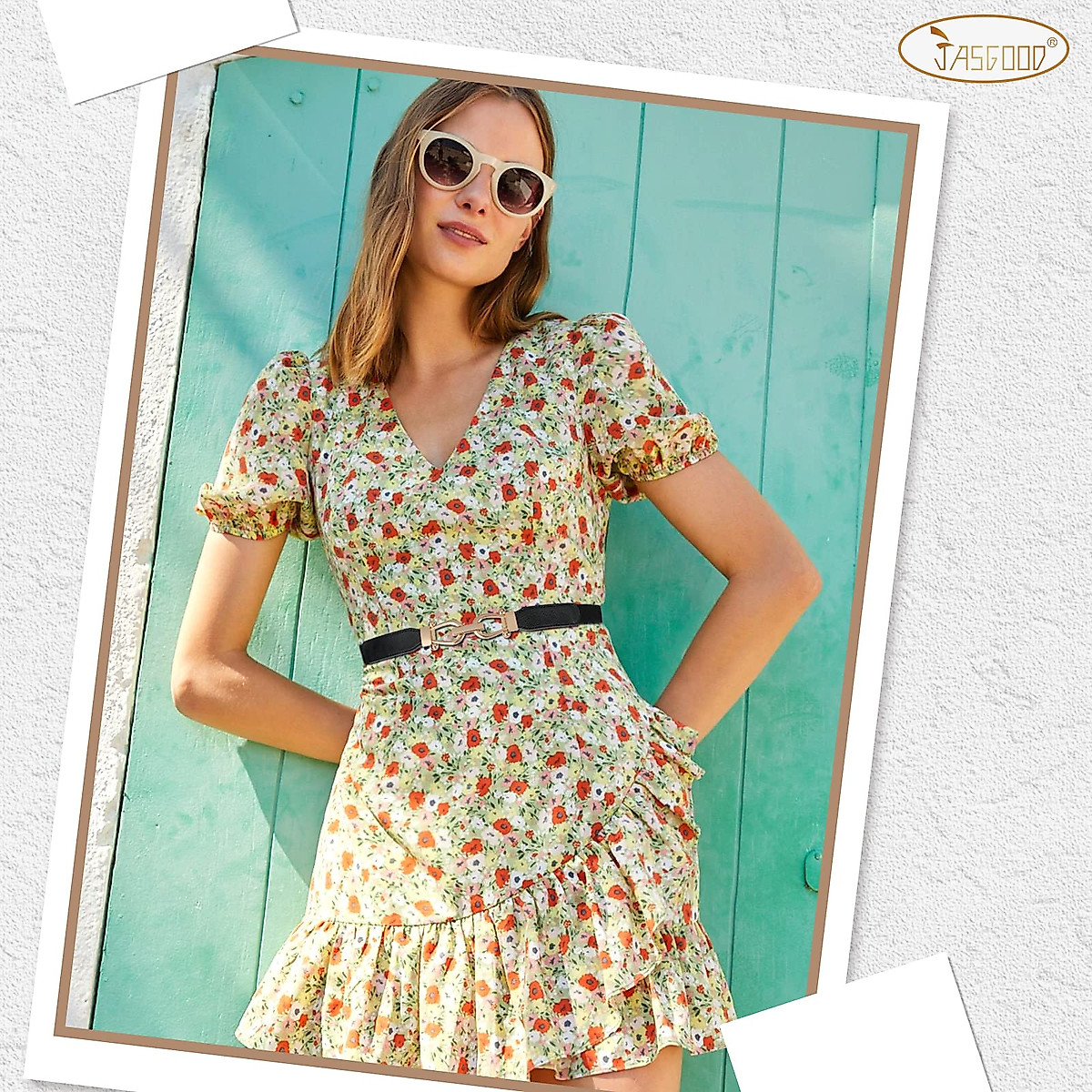 JASGOOD 3 Pack Women Stretchy Waist Belt Retro Elastic Skinny Belt for Ladies with Gold Buckle