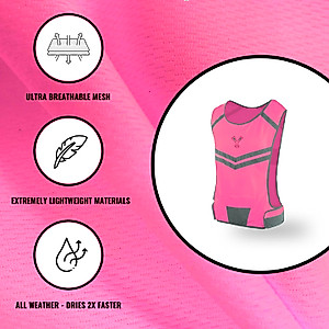 247 Viz Running Reflective Vest with Inside Pocket and 2 Bands, High Visibility Reflective Running Gear Safety Vest Straps for Men Women Kids for Night Running Walking Cycling