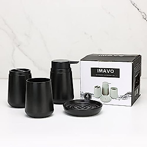 IMAVO Bathroom Accessories Set,Soap Lotion Dispenser,Soap Dish,Toothbrush Holder,Toothbrush Cup Tumbler,Gift Set Bathroom Accessories Sets Complete,4 Piece Black