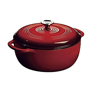 Lodge EC6D43 Enameled Cast Iron Dutch Oven, 6-Quart, Island Spice Red & Amazon Basics Multi-Purpose Stainless Steel Scraper/Chopper with Contoured Grip, 6-Inch