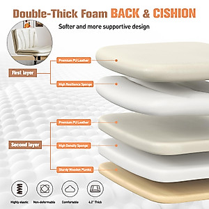 Sytas Criss Cross Chair with Wheels, Vanity Desk Chair with Double-Layer Back & Cushion, PU Leather Armless Cross Legged Wide Chair Adjustable Chair for Home Office