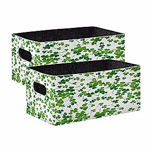 Kcldeci St. Patrick's Day Clover Storage Bins 2-Pack Foldable Storage Baskets for Organizing Closet Large Storage Box Sturdy Organizer Bins