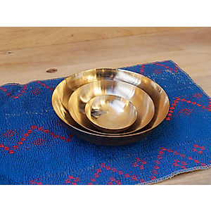 De Kulture Ayurveda Pure Kansa Bronze Nested Bowls Set of 3 for Biryani, Ramen, Noodle, Macaroni, Spaghetti and Pasta, Ideal for Serving & Dining Table Decoration