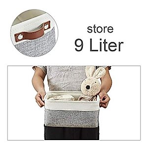 DECOMOMO Foldable Storage Bin (LARGE-Grey and White 15 x 11 x 9.5" - 3 Pack and Small 11.8 x 8 x 6-6 Pack) Collapsible Sturdy Cationic Fabric Storage Basket Cube W/Handles for Organizing Shelf Nurse