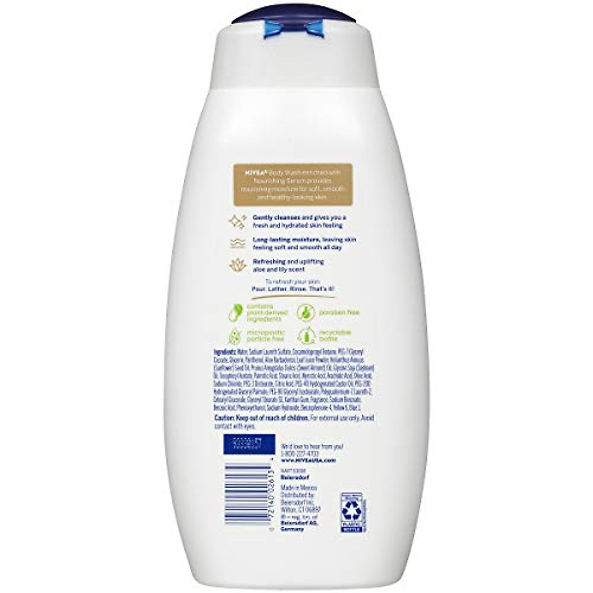 NIVEA Fresh Aloe and Lily Refreshing Body Wash with Nourishing Serum, 20 Fl Oz Bottle