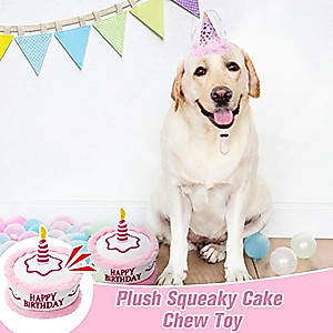 Dog Birthday Bandana Set - Cute Hat and Squeaky Cake Toy for Birthday Party Supplies Gift - Great for Small Medium Large Dogs Pink
