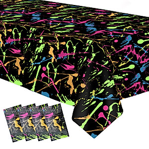 HIPVVILD Neon Party Supplies Tablecloth - Disposable Neon Glow Birthday Party Decorations Table Cover, Neon Glow Graffiti Theme Birthday Baby Shower Party Table Cloth - 4 Pack (54in x 108in)