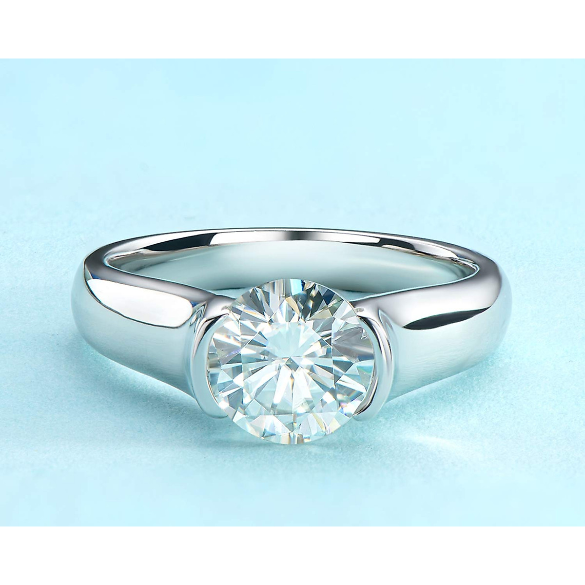 WOAINI Moissanite Rings, 2 Carat Round Cut Moissanite Platinum Plated Sterling Silver Engagement Wedding Ring for Women, Promise Ring for Her, Mother Day