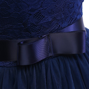 Glamulice Navy Blue Flower Girls Lace Bridesmaid Dress Long A Line Wedding Pageant Dresses Tulle Party Gown Birthday Elegant Fancy Holiday Evening Prom Princess Dance Christmas Ball Gown Formal 11 12