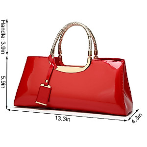 YAQUNICER Top-handle Handbags Purse Tote for Women Patent PU Satchel Gloss Wedding Shoulder Crossbody Bag-Black