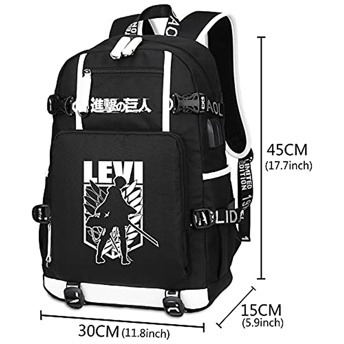 Roffatide Anime Attack on Titan Levi Wings of Freedom Ackerman Laptop Backpack with USB Charging Port & Headphone Port