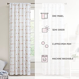 Intelligent Design Sophie Sheer Single Window Curtain Panel Clipped Pompom Embelished Privacy Drape with Rod Pocket for Bedroom, Livingroom, 50" x 84", Blush