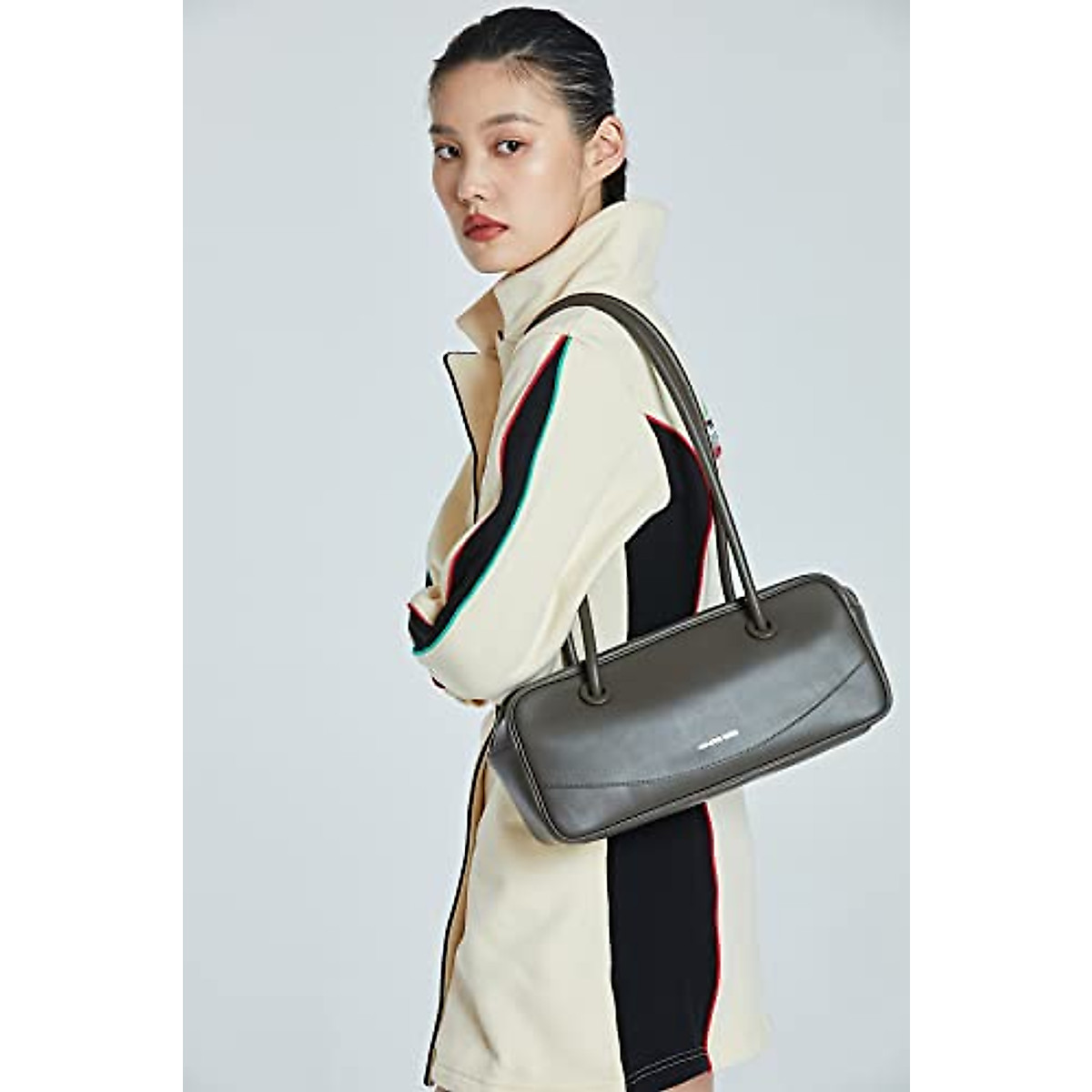 Amazing Song Shoulder Bag for Women, Top Handle Tote Designer Handbag Boston Satchel, Genuine Leather, Smiley Pillow Bag Matcha Chocolate