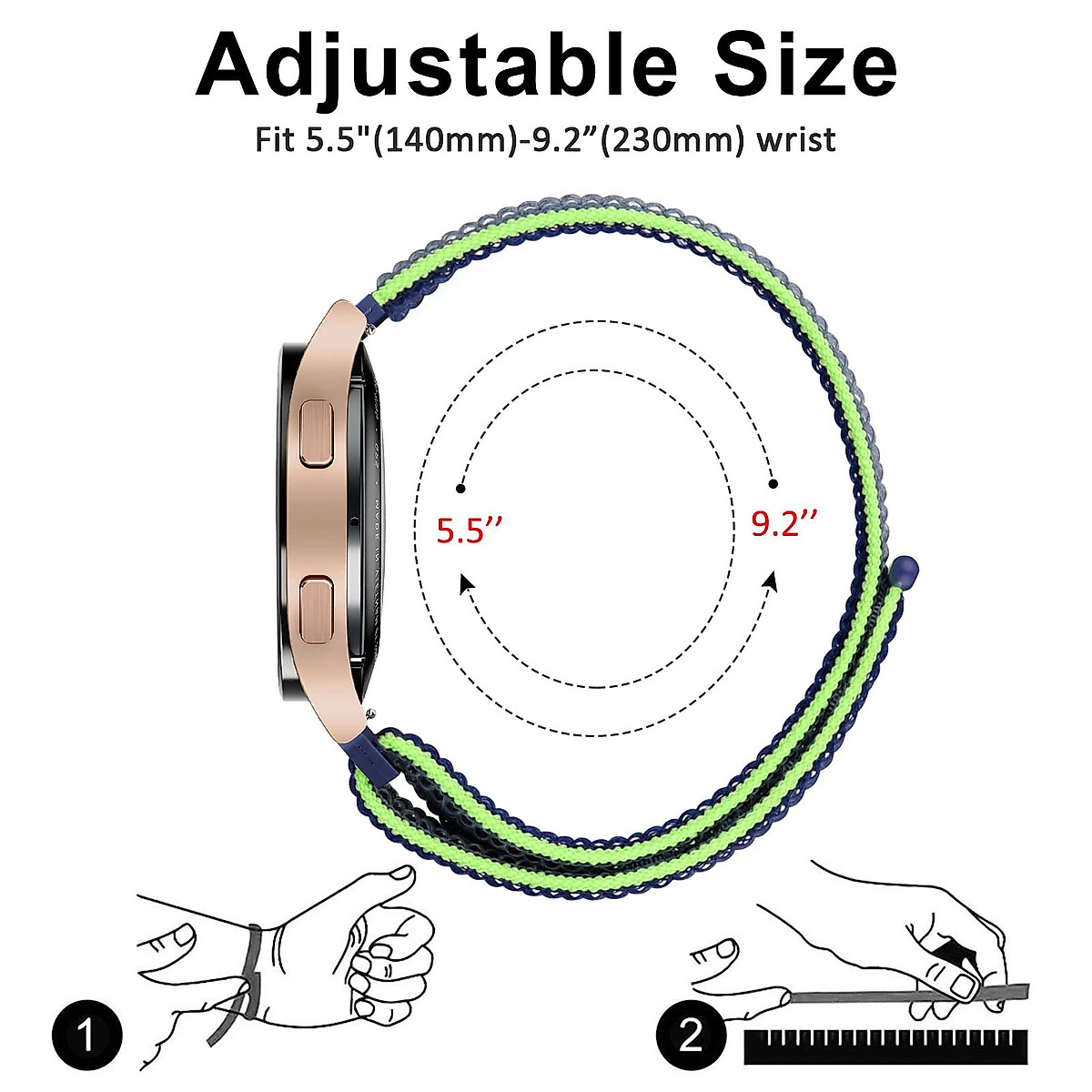 Amzpas Quick Release 20mm Watch Band Nylon Loop 20mm Watch Strap, Nylon Breathable Replacement Band for Samsung Galaxy Watch 40mm 44mm