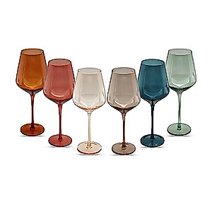 Saludi Colored Wine Glasses, 16.5oz (Set of 6) Stemmed Multi-Color Glass - Great for all Wine Types and Occasions - Luxury, Durable, Hand-Blown
