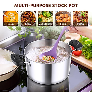 E-far 5-Qt Stockpot, 3-Ply Stainless Steel Stock Pot with Glass Lid & Stay-Cool Handles for Cooking Simmering Soup Stew, Heavy Duty Cookware Works w/Induction, Non-toxic & Dishwasher Safe