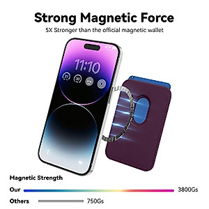 Amzone Magnetic Wallet Cell Phone Card Holder for Phone Case with Mag-Safe, Stronger Magnetic RFID Leather Phone Wallet Stick on Series of iPhone 15/14/13/12 and Pro/Promax, Cherry