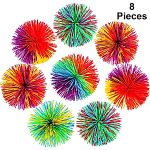 8 Pieces Monkey Stringy Balls Sensory Fidget Stringy Balls Soft Rainbow Pom Bouncy Stress Balls with Storage Bag, Multicolor (2.75 Inch 8 Pieces)