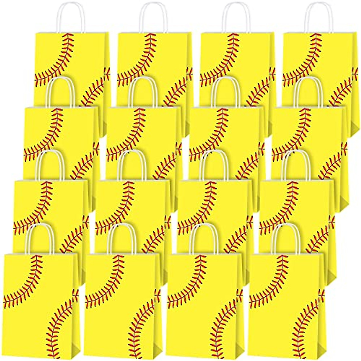 durony 16 Pieces Softball Gift Bag Softball Print Paper Bags Goodie Favor Bags for Softball Party Decorations Supplies