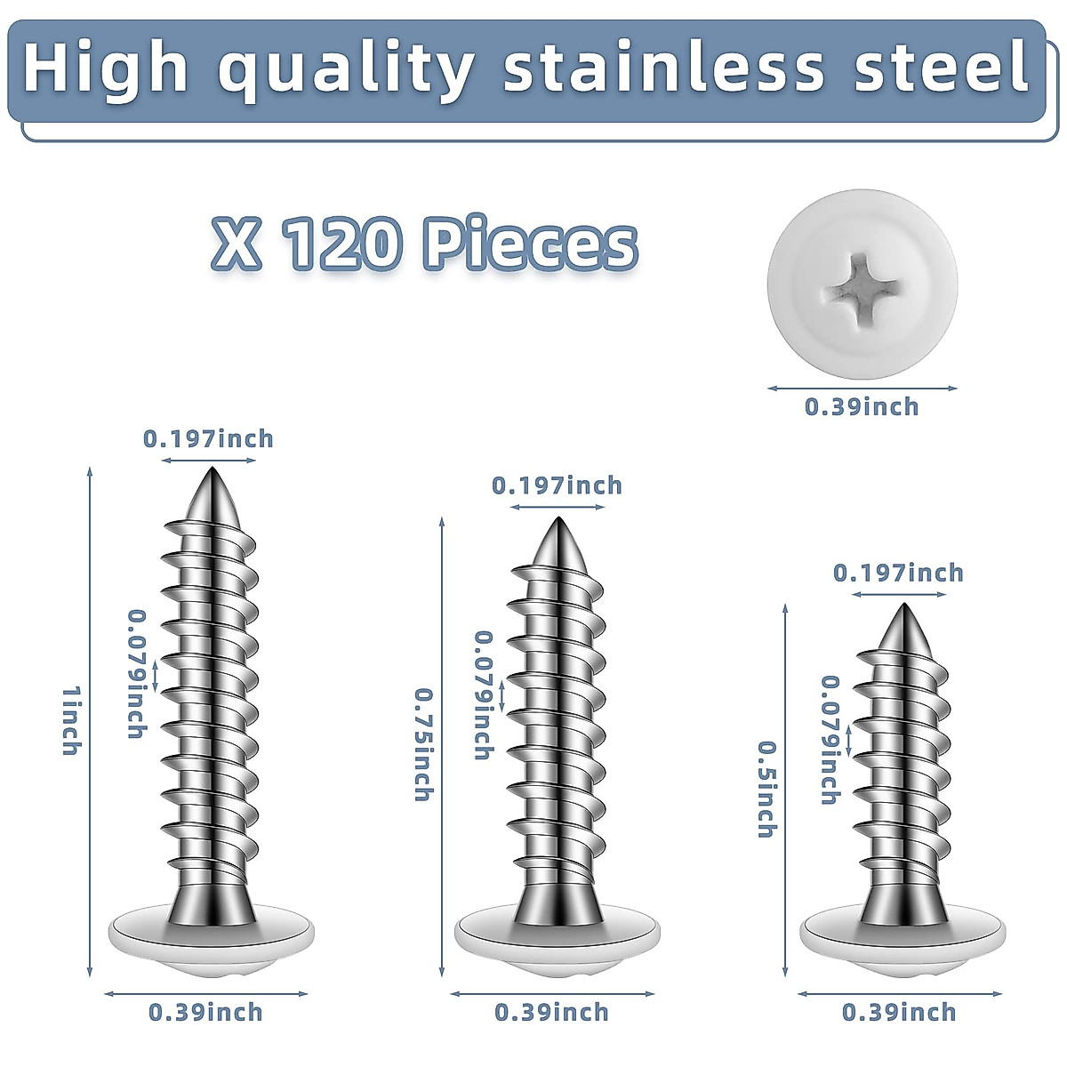 #8 White Screws Wood White Sheet Metal Screw Thread Truss Head Fast Self Tapping White Pan Cabinet Screws Wood Work for Wall Plates, 1/2 Inch, 3/4 Inch, 1 Inch (120)