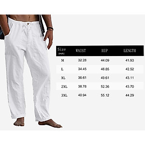 LVCBL Linen Pants for Men Elastic Waist Men's Linen Casual Pants,Khaki,M