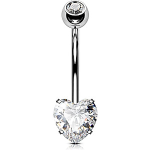 OUFER 14G Belly Rings, Long Belly Button Rings, G23 Solid Titanium Belly Piercing Jewelry, Heart Shaped Navel Piercing Jewelry, Belly Rings for Women Men-16mm