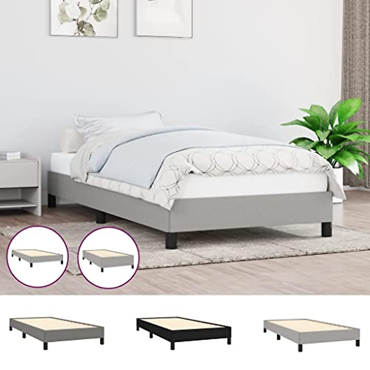 vidaXL Bed Frame Home Indoor Bedroom Bed Accessory Wooden Fabric Upholstered Double Bed Base Furniture Light Gray 53.9"x74.8" Full Fabric