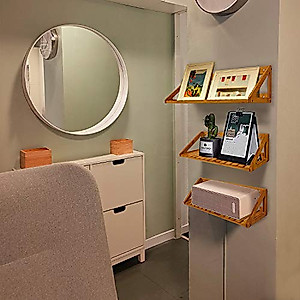 NIUXX Floating Shelves Wall Mounted, 2 Pcs Solid Bamboo Wall Hanging Rack Holder, Wall Storage Shelves for Bedroom, Living Room, Bathroom, Kitchen, Office Decor