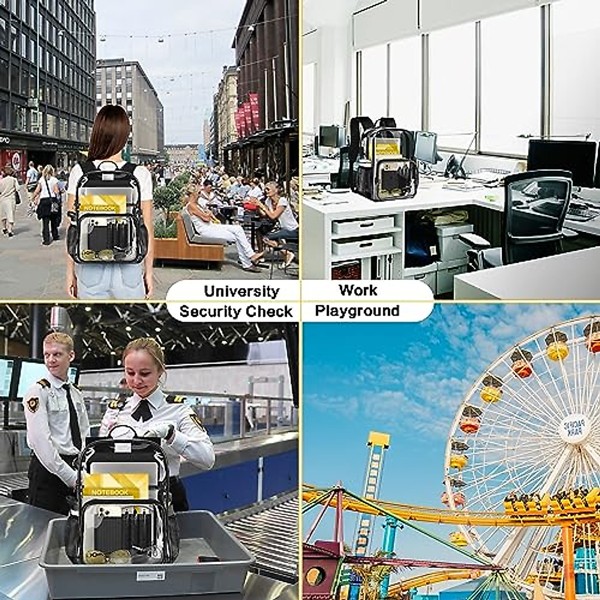 GEAMSAM Clear Backpack, Heavy Duty Transparent Backpack with Reinforced Bottom See Through Backpack for College, Travel, Workplace Security - Black