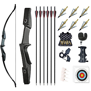 Monsour Archery Takedown Recurve Bow and Arrow Set Left/Rght Hand Longbow Kit Beginner Outdoor Hunting Shooting Practice 20lb 30lb 40lb (Black 40lb)