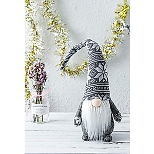 Funoasis Holiday Gnome Handmade Swedish Tomte, Christmas Elf Decoration Ornaments Thanks Giving Day Gifts Swedish Gnomes tomte (Grey Snowflake-19 Inches)