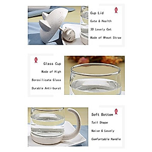 JEWOSTER Cute Cat Glass Cup Tea Mug With Fish Tea Infuser Strainer Filter