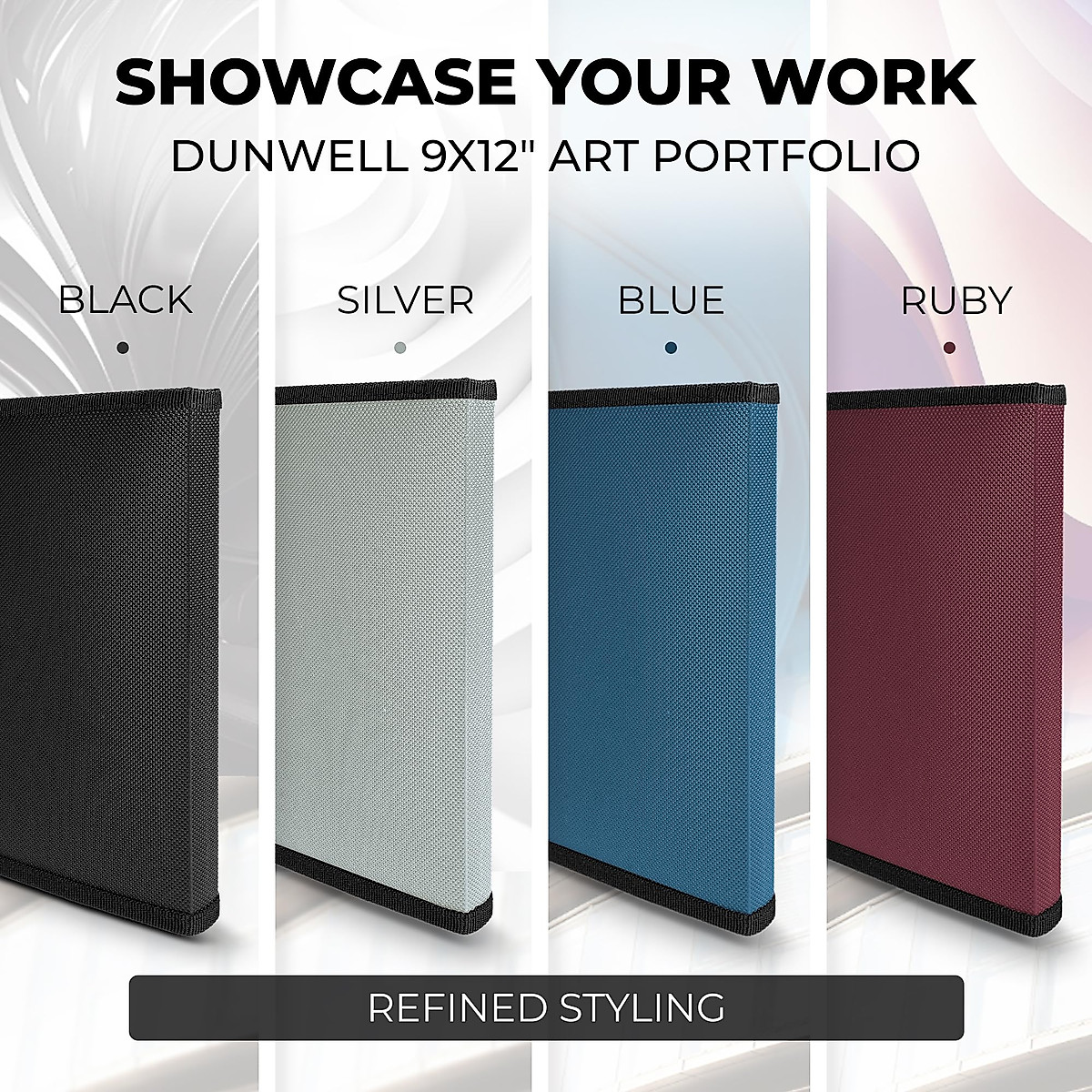 Dunwell Art Portfolio 9x12 Folder - (Black), Portfolio Folder for Artwork, Presentation Book with 9 x 12" Sheet Protectors, 24 Pockets Display 48 Pages, Binder for Kids Art, Drawing Binder