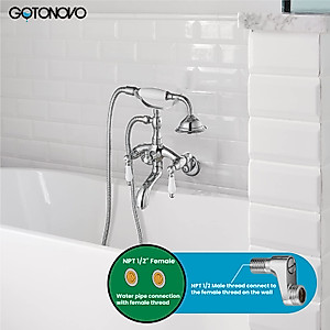 gotonovo Polish Chrome Clawfoot Tub Faucet Wall Mount Hand Held Shower Bathtub Faucet Set Double Level Handle with 6 Inch Center with Adapter Adjustable Swing Arms