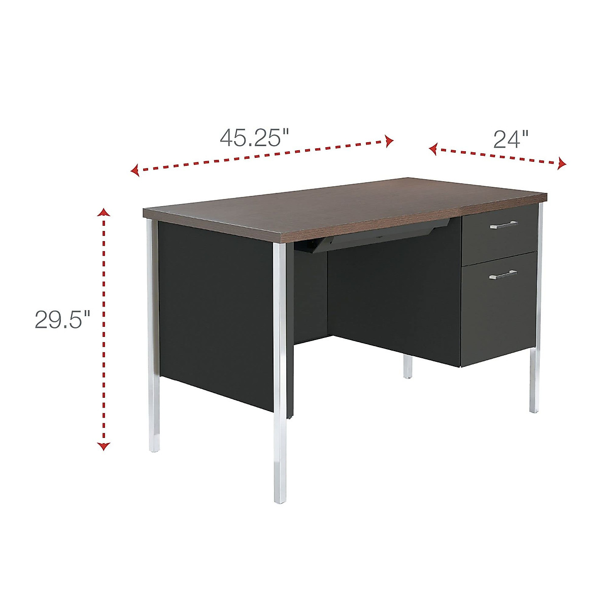 Alera ALESD4524BM 45.25 in. x 24 in. x 29.5 in. Single Pedestal Steel Desk - Mocha/Dark