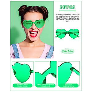 Colzzy Pcs Heart Shaped Rimless Sunglasses Transparent Colorful Frameless Glasses Eyewear Bachelorette Party (Fluorescent Green)